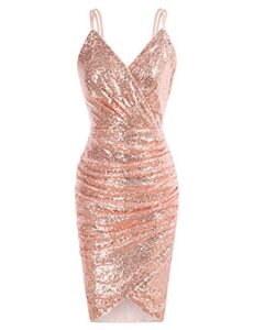 grace karin surplice v-neck sequin party dress for women sexy elegant rose gold xxl