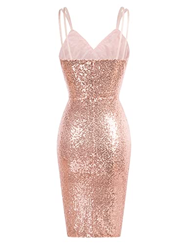 GRACE KARIN Surplice V-Neck Sequin Party Dress for Women Sexy Elegant Rose Gold XXL