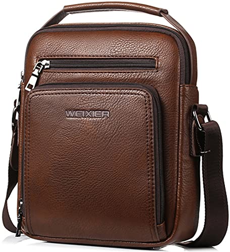 Hjkiopc Zipper Buckle Leather Messenger Bag Vintage Handle Bags for Men Ajustable Satchel Shoulder Bags Multifunction Casual Bag Temperament Fashion Handbag