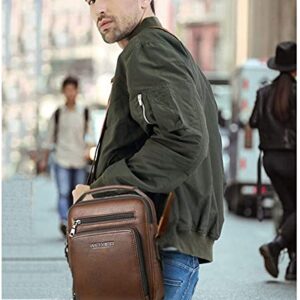 Hjkiopc Zipper Buckle Leather Messenger Bag Vintage Handle Bags for Men Ajustable Satchel Shoulder Bags Multifunction Casual Bag Temperament Fashion Handbag