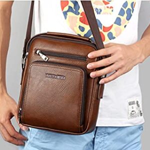 Hjkiopc Zipper Buckle Leather Messenger Bag Vintage Handle Bags for Men Ajustable Satchel Shoulder Bags Multifunction Casual Bag Temperament Fashion Handbag