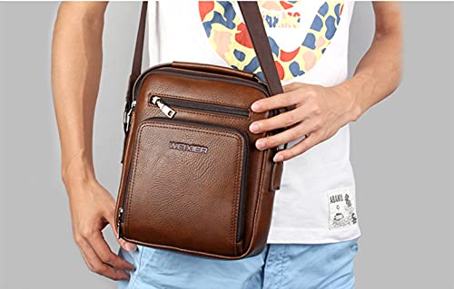 Hjkiopc Zipper Buckle Leather Messenger Bag Vintage Handle Bags for Men Ajustable Satchel Shoulder Bags Multifunction Casual Bag Temperament Fashion Handbag