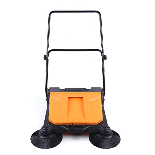 Automatic Hand Push Sweeper Broom, 360 Degree Rotating Cleaning Machine Sweeping Tool Floor Sweeper Walk-Behind Outdoor and Indoor Twin Sweeper, 24,480 Square feet per Hour, 4 gal Waste Container