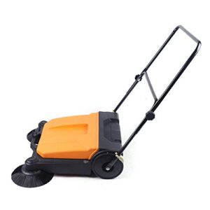 Automatic Hand Push Sweeper Broom, 360 Degree Rotating Cleaning Machine Sweeping Tool Floor Sweeper Walk-Behind Outdoor and Indoor Twin Sweeper, 24,480 Square feet per Hour, 4 gal Waste Container