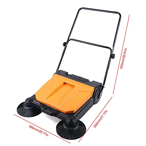 Automatic Hand Push Sweeper Broom, 360 Degree Rotating Cleaning Machine Sweeping Tool Floor Sweeper Walk-Behind Outdoor and Indoor Twin Sweeper, 24,480 Square feet per Hour, 4 gal Waste Container