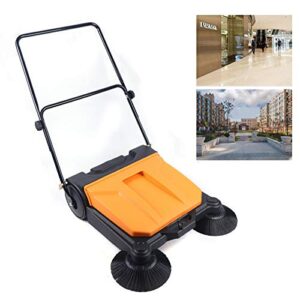 Automatic Hand Push Sweeper Broom, 360 Degree Rotating Cleaning Machine Sweeping Tool Floor Sweeper Walk-Behind Outdoor and Indoor Twin Sweeper, 24,480 Square feet per Hour, 4 gal Waste Container