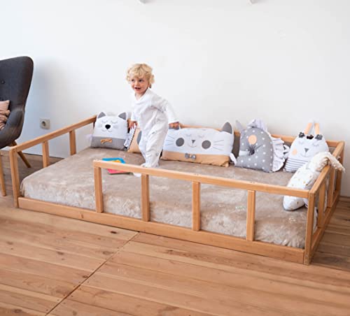 BUSYWOOD Platform Bed for Nursery - Bedroom Furniture for Toddlers - Montessori Floor Bed in Playroom for Boy and Girl (Model 10, Floor Bed without Slats)