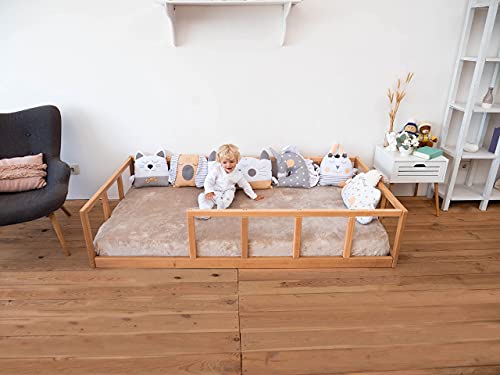 BUSYWOOD Platform Bed for Nursery - Bedroom Furniture for Toddlers - Montessori Floor Bed in Playroom for Boy and Girl (Model 10, Floor Bed without Slats)