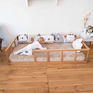 BUSYWOOD Platform Bed for Nursery - Bedroom Furniture for Toddlers - Montessori Floor Bed in Playroom for Boy and Girl (Model 10, Floor Bed without Slats)