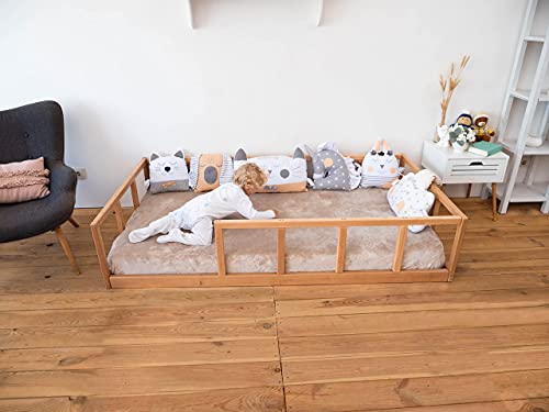 BUSYWOOD Platform Bed for Nursery - Bedroom Furniture for Toddlers - Montessori Floor Bed in Playroom for Boy and Girl (Model 10, Floor Bed without Slats)