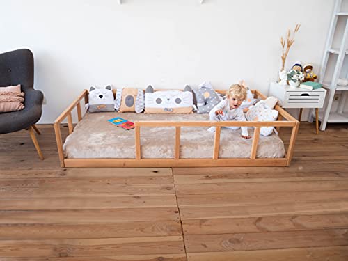 BUSYWOOD Platform Bed for Nursery - Bedroom Furniture for Toddlers - Montessori Floor Bed in Playroom for Boy and Girl (Model 10, Floor Bed without Slats)