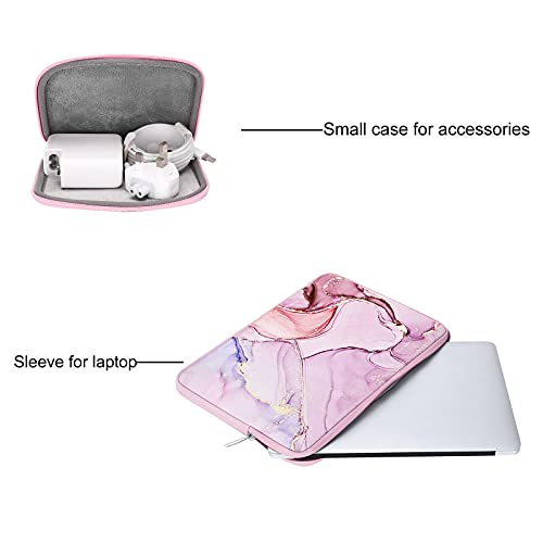 MOSISO Laptop Sleeve Compatible with MacBook Air/Pro, 13-13.3 inch Notebook, Compatible with MacBook Pro 14 inch 2023-2021 A2779 M2 A2442 M1, Neoprene Bag with Small Case Marble MO-MBH216