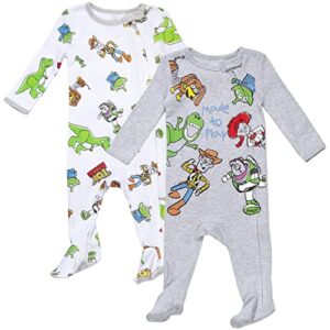 disney pixar toy story buzz lightyear woody newborn baby boys 2 pack zip up sleep n' play coveralls 3-6 months