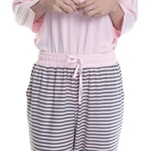 Hanes Women's Butter Knit 3/4 V-Neck Sleep Top and Pajama Pant Lounge & Sleep Set Pink/Stripe