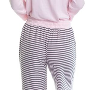 Hanes Women's Butter Knit 3/4 V-Neck Sleep Top and Pajama Pant Lounge & Sleep Set Pink/Stripe