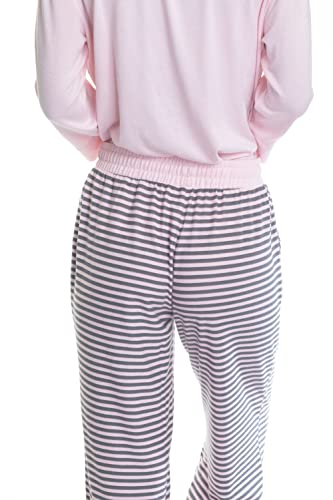 Hanes Women's Butter Knit 3/4 V-Neck Sleep Top and Pajama Pant Lounge & Sleep Set Pink/Stripe