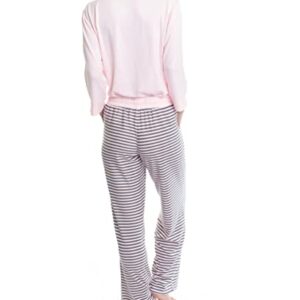 Hanes Women's Butter Knit 3/4 V-Neck Sleep Top and Pajama Pant Lounge & Sleep Set Pink/Stripe