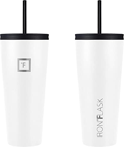 IRON °FLASK Classic Tumbler 2.0-2 Lids, Vacuum Insulated Stainless Steel Bottle, Modern Double Walled, Drinking cup, Simple Thermo Travel Mug, Hydro Water Metal Canteen - Winter White, 32 Oz