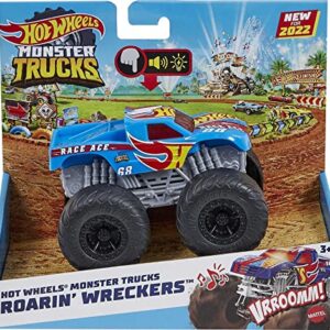 Hot Wheels Monster Trucks Roarin’ Wreckers, 1 1:43 Scale Truck with Lights & Sounds, Plays Truck's Theme Song, Toy for Kids 3 Years Old & Older