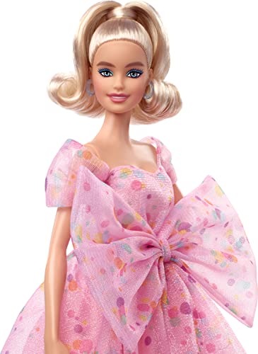 Barbie Signature Birthday Wishes Doll (11.5 in Blonde) Wearing Pink Tulle Gown & Shoes, with Customizable Packaging, Gift for 6 Year Olds & Up