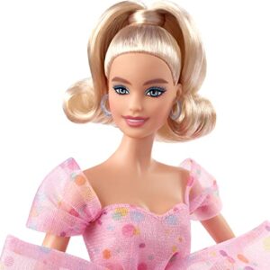 Barbie Signature Birthday Wishes Doll (11.5 in Blonde) Wearing Pink Tulle Gown & Shoes, with Customizable Packaging, Gift for 6 Year Olds & Up