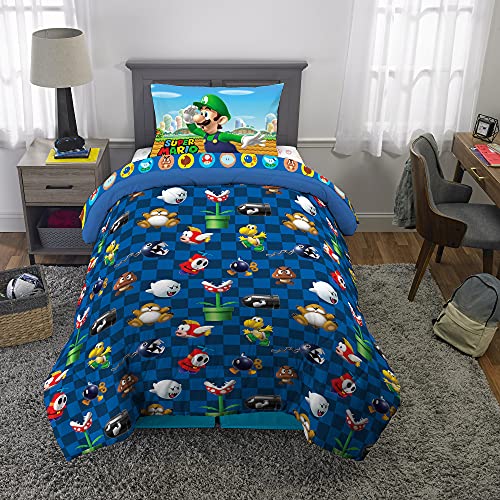 Franco Kids Bedding Super Soft Comforter and Sheet Set, 4 Piece Twin Size, Mario