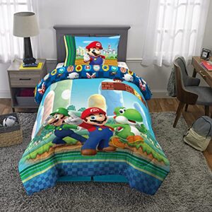 Franco Kids Bedding Super Soft Comforter and Sheet Set, 4 Piece Twin Size, Mario