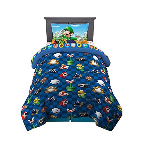 Franco Kids Bedding Super Soft Comforter and Sheet Set, 4 Piece Twin Size, Mario