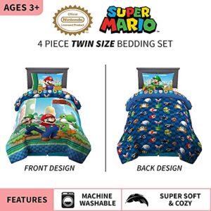 Franco Kids Bedding Super Soft Comforter and Sheet Set, 4 Piece Twin Size, Mario