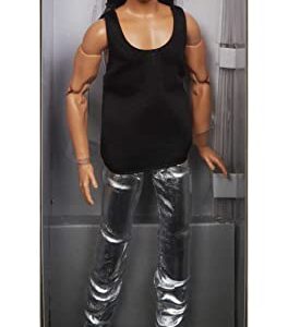 Barbie Signature Barbie Looks Ken Doll (Long Brunette Hair) Fully Posable Fashion Doll Wearing Black Tank Top & Metallic Pants, Gift for Collectors