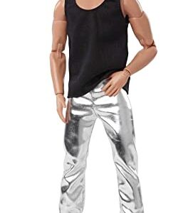 Barbie Signature Barbie Looks Ken Doll (Long Brunette Hair) Fully Posable Fashion Doll Wearing Black Tank Top & Metallic Pants, Gift for Collectors