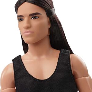 Barbie Signature Barbie Looks Ken Doll (Long Brunette Hair) Fully Posable Fashion Doll Wearing Black Tank Top & Metallic Pants, Gift for Collectors