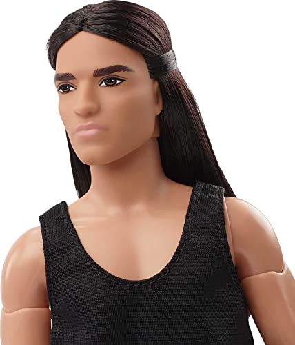 Barbie Signature Barbie Looks Ken Doll (Long Brunette Hair) Fully Posable Fashion Doll Wearing Black Tank Top & Metallic Pants, Gift for Collectors