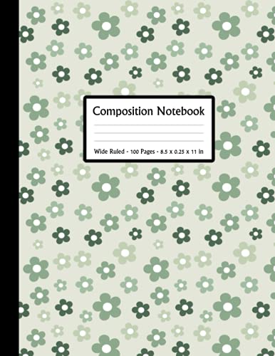 Composition Notebook: Retro Aesthetic Sage Green Daisy Floral Pattern | Wide Ruled Paper Book – 8.5 x 11” (100 Pages) | Blank Wide Lined Workbook for ... Students, Elementary, College, Study Notes