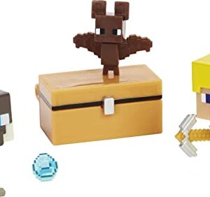 Minecraft Mob Head Minis Cave Explorers Pack with 2 Action Figures and Accessories, Steve and Creeper, Collectible Gift for Fans Age 6 Years and Older