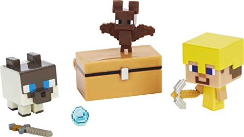 Minecraft Mob Head Minis Cave Explorers Pack with 2 Action Figures and Accessories, Steve and Creeper, Collectible Gift for Fans Age 6 Years and Older