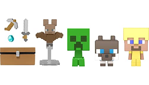 Minecraft Mob Head Minis Cave Explorers Pack with 2 Action Figures and Accessories, Steve and Creeper, Collectible Gift for Fans Age 6 Years and Older