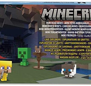 Minecraft Mob Head Minis Cave Explorers Pack with 2 Action Figures and Accessories, Steve and Creeper, Collectible Gift for Fans Age 6 Years and Older