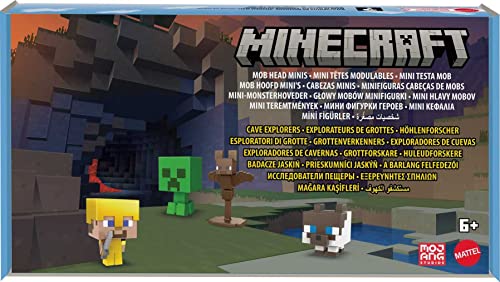 Minecraft Mob Head Minis Cave Explorers Pack with 2 Action Figures and Accessories, Steve and Creeper, Collectible Gift for Fans Age 6 Years and Older