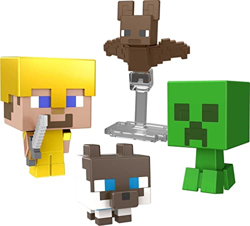 Minecraft Mob Head Minis Cave Explorers Pack with 2 Action Figures and Accessories, Steve and Creeper, Collectible Gift for Fans Age 6 Years and Older