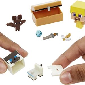 Minecraft Mob Head Minis Cave Explorers Pack with 2 Action Figures and Accessories, Steve and Creeper, Collectible Gift for Fans Age 6 Years and Older