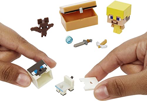 Minecraft Mob Head Minis Cave Explorers Pack with 2 Action Figures and Accessories, Steve and Creeper, Collectible Gift for Fans Age 6 Years and Older