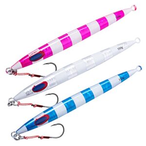 goture saltwater fishing jigs, glow vertical jigs with assist hook speed fast lead jig deep sea fishing jigging spoon lures 10g-200g for tuna, salmon, sailfish, striped bass, grouper snapper, kingfish