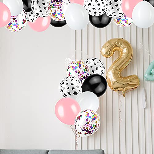 Bxxwin Cow Party Balloons Supplies, 12 Inch Cow Pattern Printed Balloons Black White Pink Latex Balloons Confetti Balloons Set for Kids Birthday Baby Shower Party (60PCS)