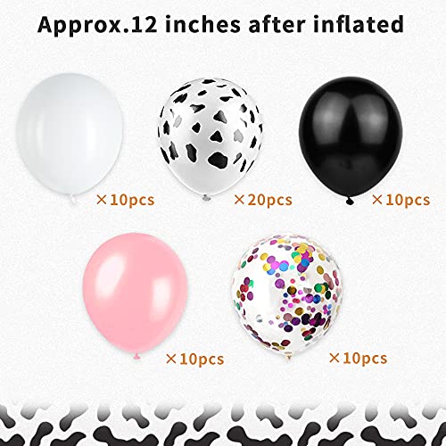 Bxxwin Cow Party Balloons Supplies, 12 Inch Cow Pattern Printed Balloons Black White Pink Latex Balloons Confetti Balloons Set for Kids Birthday Baby Shower Party (60PCS)