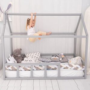 busywood montessori twin house bed - toddler floor bed frame - kids furniture - indoor playroom - floor bed house - montessori bed for toddlers (model 2, grey, floor bed)