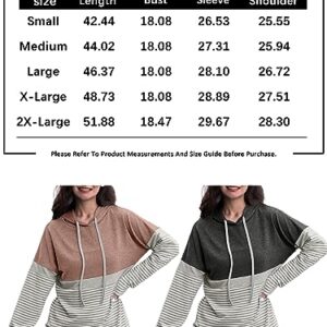 Butgood Women's Color Block Hoodies Fall Long Sleeve Sweatshirt Casual Drawstring Pullover Tops Striped Tunic Shirts Dark Grey