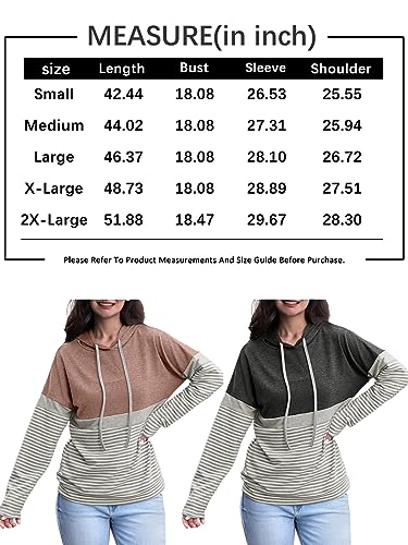 Butgood Women's Color Block Hoodies Fall Long Sleeve Sweatshirt Casual Drawstring Pullover Tops Striped Tunic Shirts Dark Grey