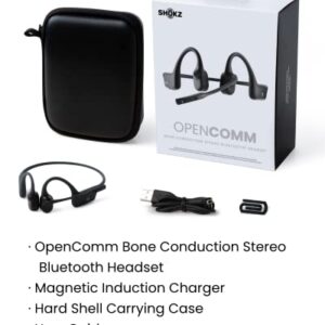 SHOKZ (AfterShokz OpenComm - Bone Conduction Open-Ear Stereo Bluetooth Headset with Noise-Canceling Boom Microphone - Wireless Headset for Mobile Use, with Bookmark