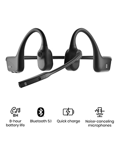 SHOKZ (AfterShokz OpenComm - Bone Conduction Open-Ear Stereo Bluetooth Headset with Noise-Canceling Boom Microphone - Wireless Headset for Mobile Use, with Bookmark